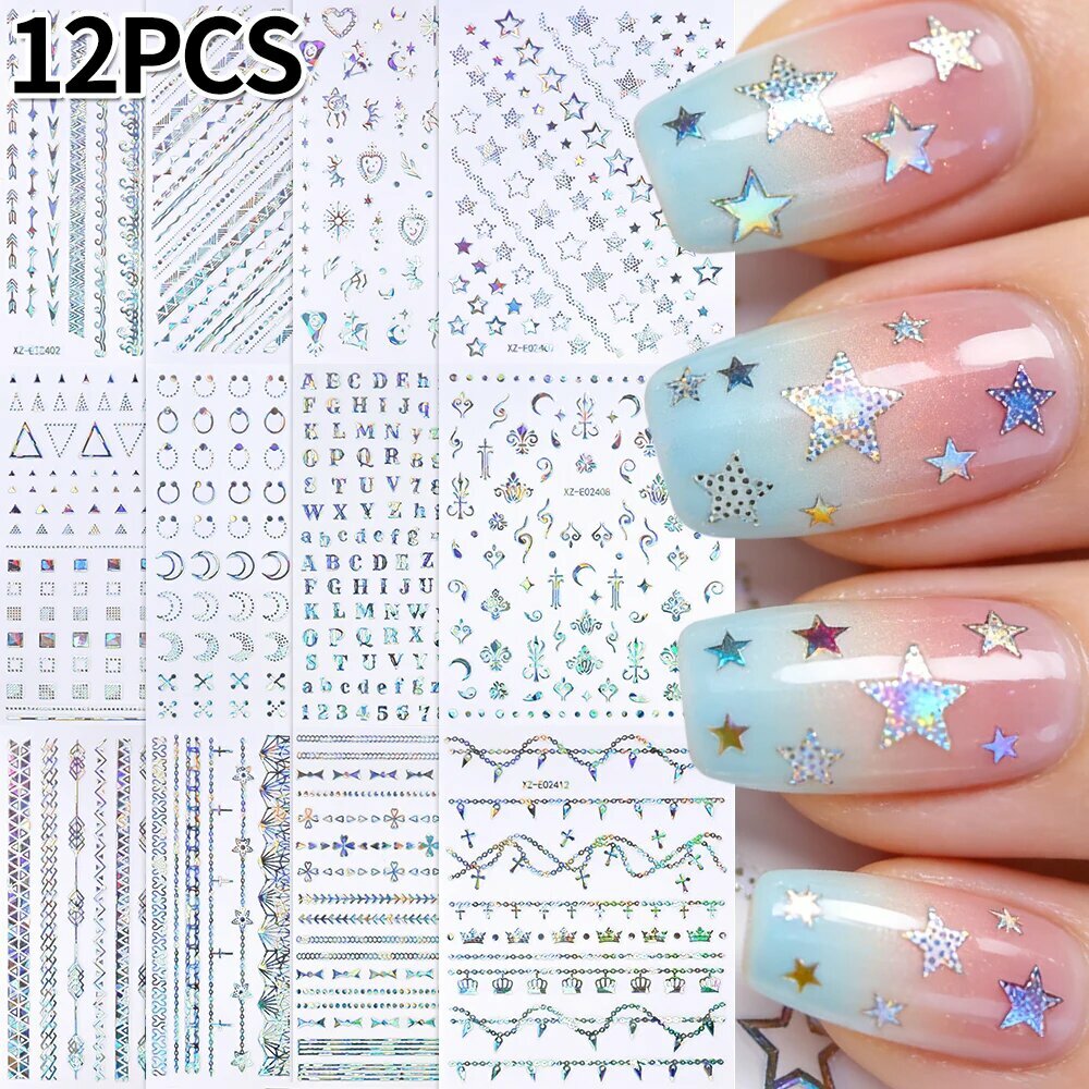 3D-наклейки для ногтей HotPress Laser Silver
