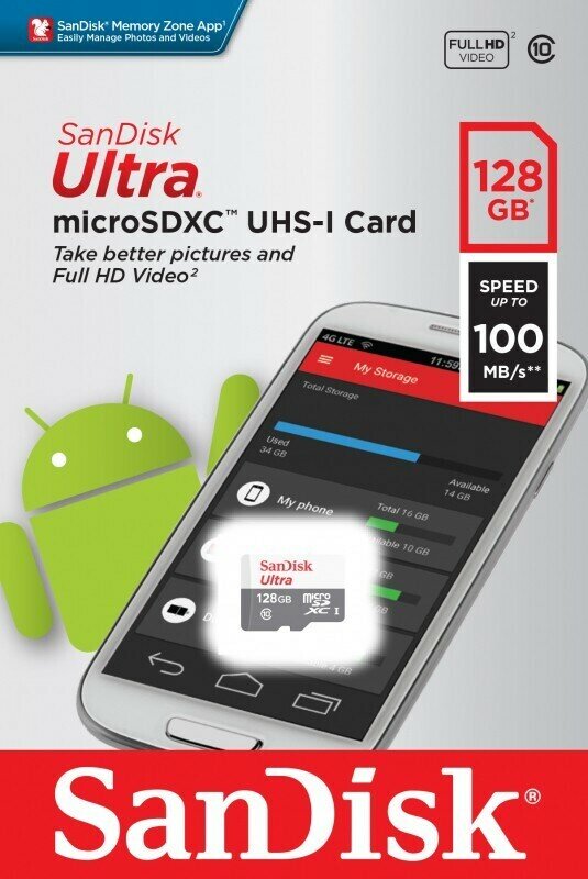 Карта памяти MicroSD 128GB SanDisk Class 10 Ultra Light UHS-I (100 Mb/s) без адаптера