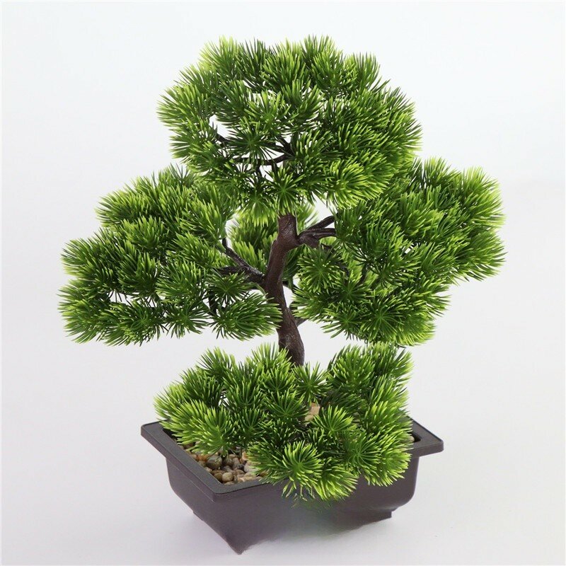 Synthetic juniper bonsai tree with planter for office desk and indoor green space beauty pine