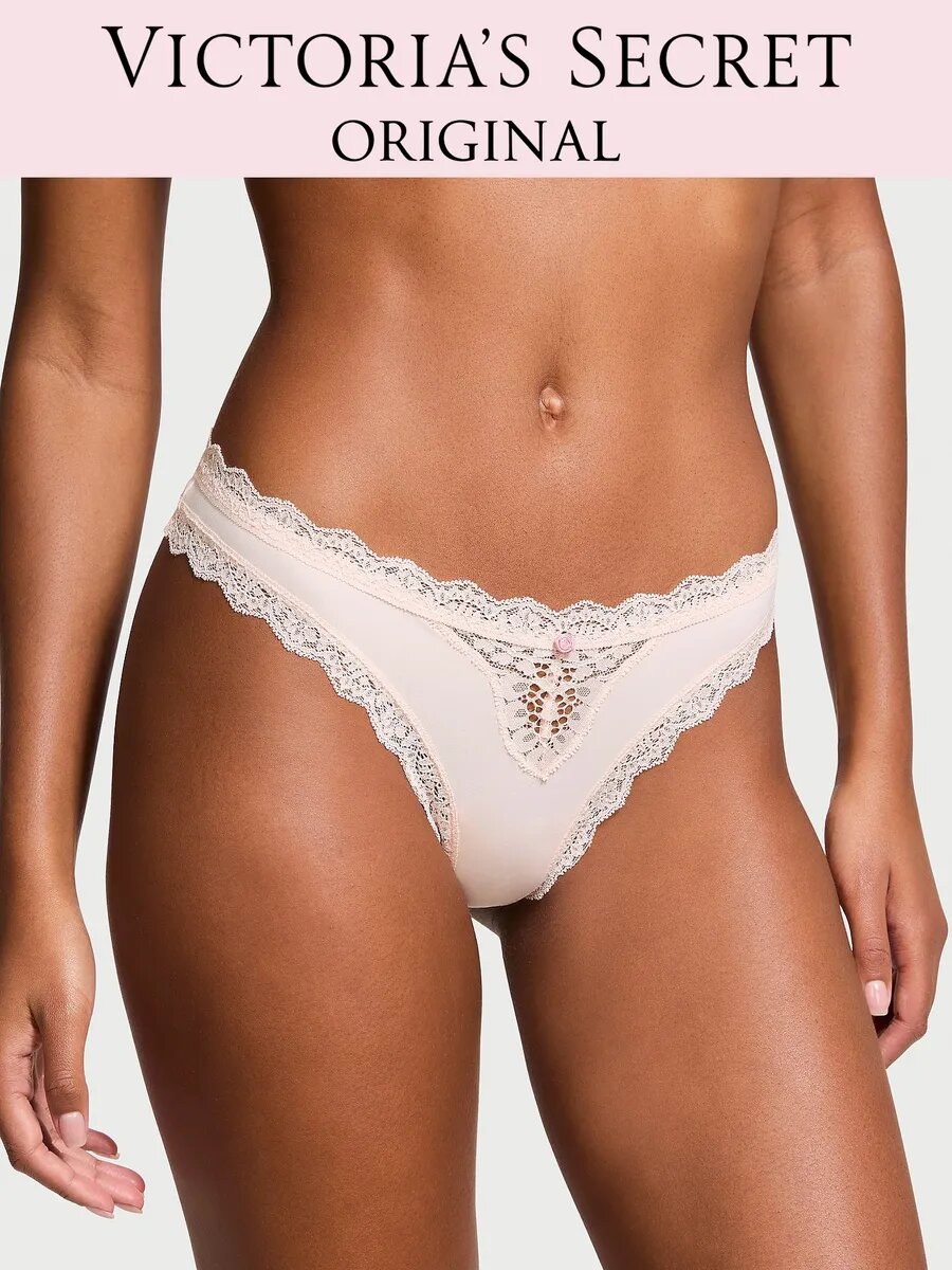 Трусы Victoria's Secret Lace-Trim Thong Panty