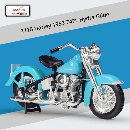 Мотоцикл Harley-Davidson 1:18, модель 1953 74FL Hydra синий, цинковый сплав, резиновые колеса