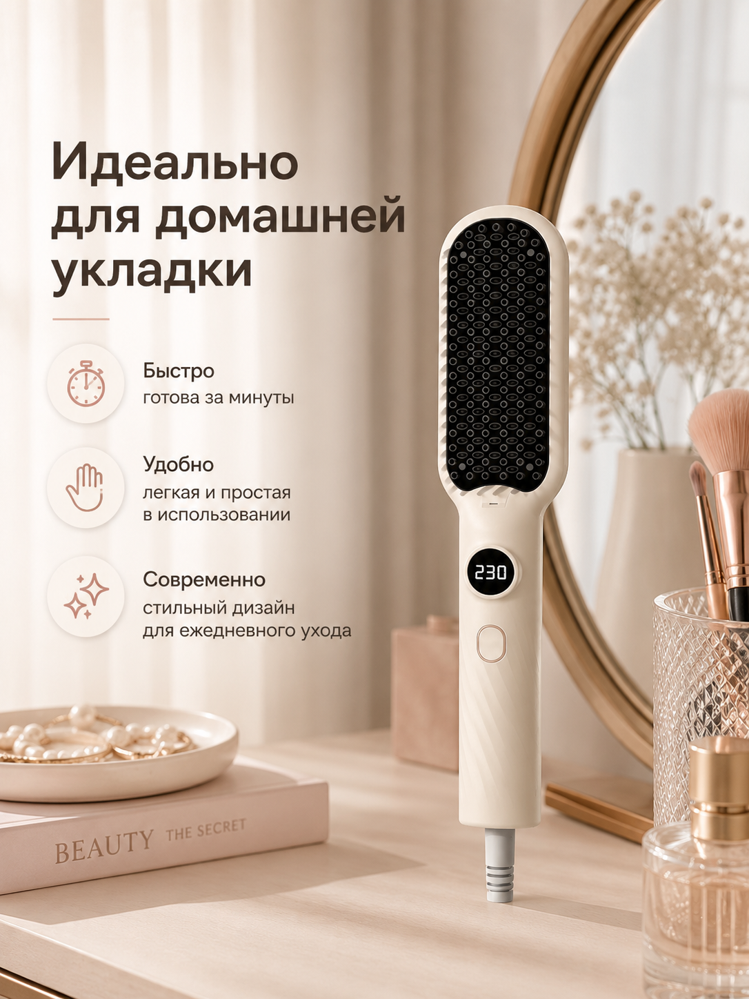 Портативный стайлер-гребень для разглаживания кудрей, электрическая расческа для выпрямления и придания объема волосам