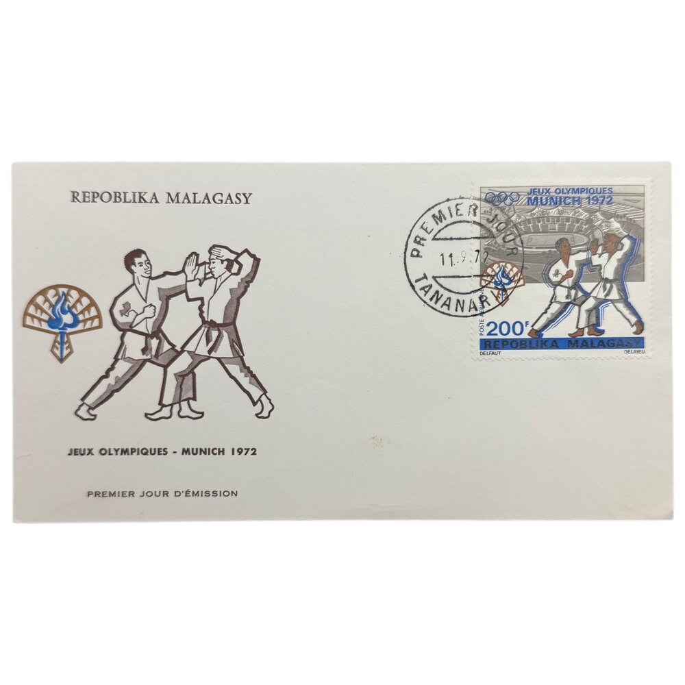 Конверт первого дня (КПД) "XX летние Олимпийские игры, Мюнхен 1972 - Дзюдо" 1972 г. Мадагаскар