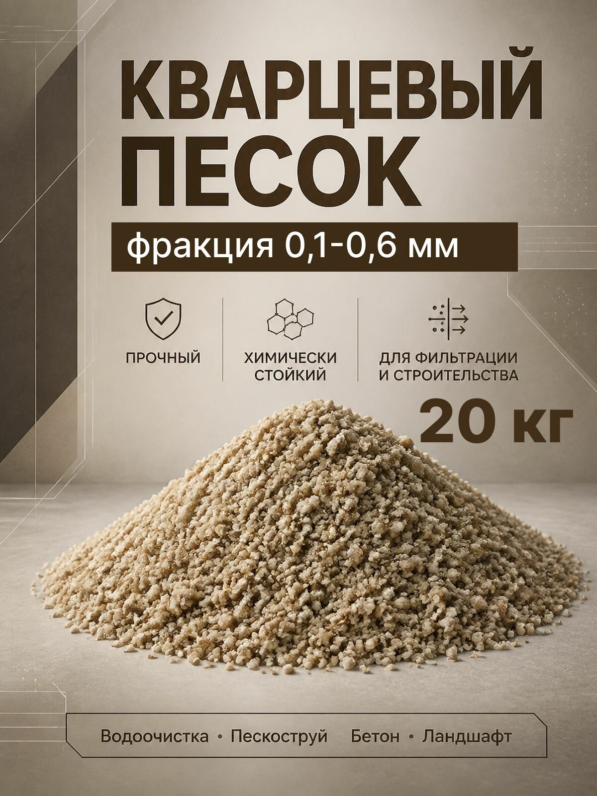 Песок, 20кг кварцевый фракция 0,1-0,6мм