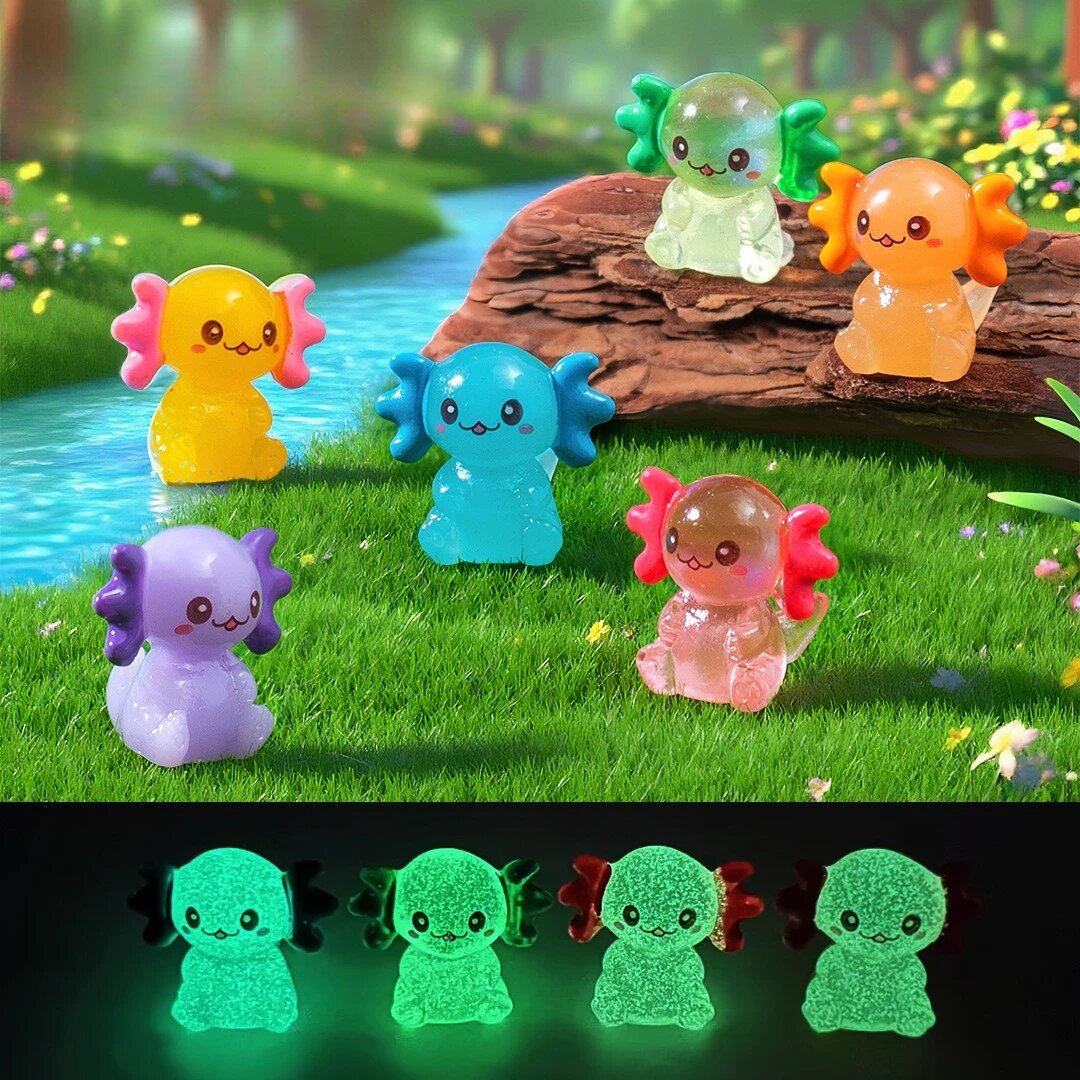 Светящиеся миниатюрные фигурки аксолотлей из смолы Mix-10pcs, Mix-G