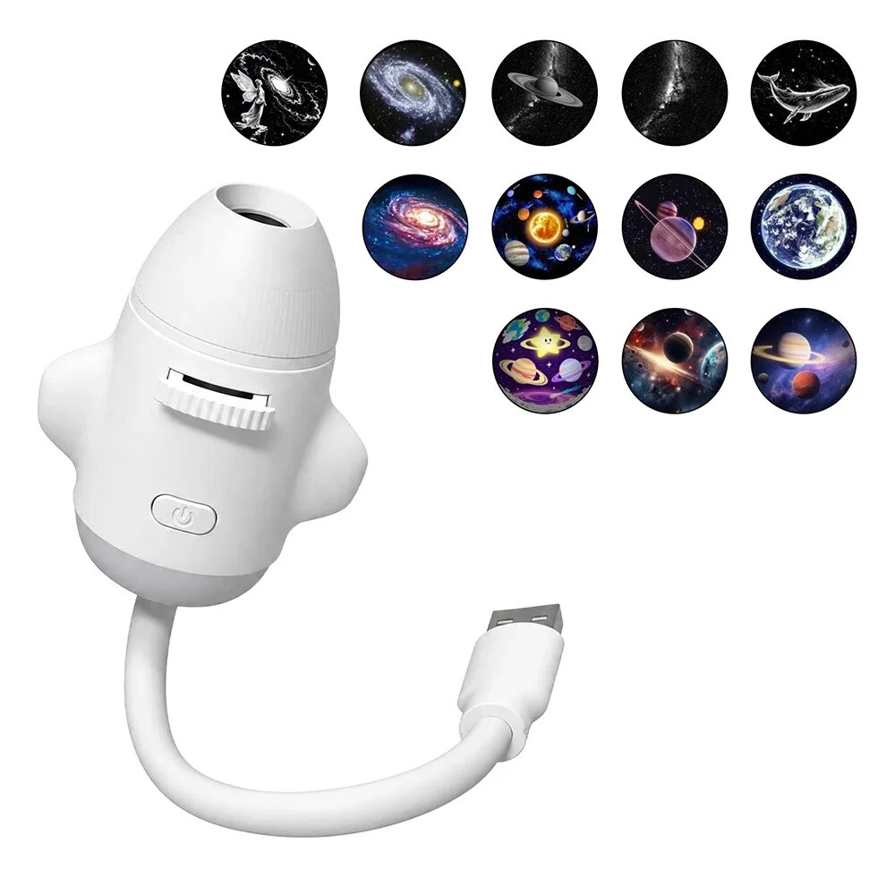 USB LED-проектор для создания атмосферы 2-в-1 Белый, 12 Slide-C