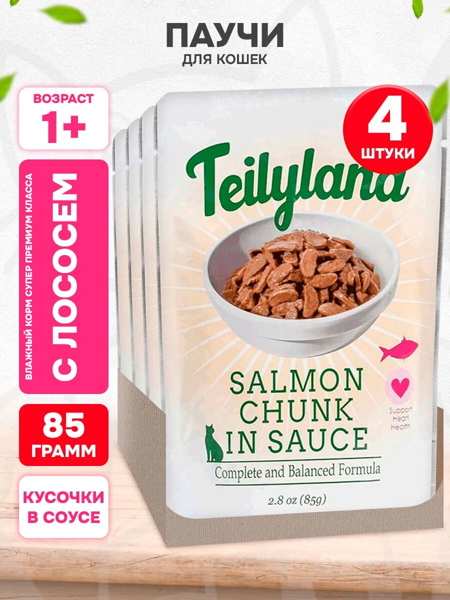 Корм влажный Pettric Teilyland для кошек, лосось, 85 г х 4 шт