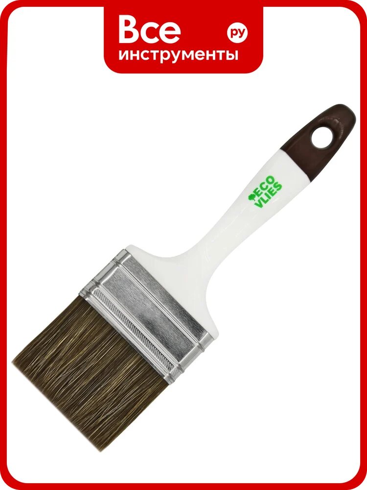 Кисть Ecovlies EUROTOP BROWN 80mm 5030180 плоская, с смешанной щетиной и рукоятью из пластика для древесных покрытий