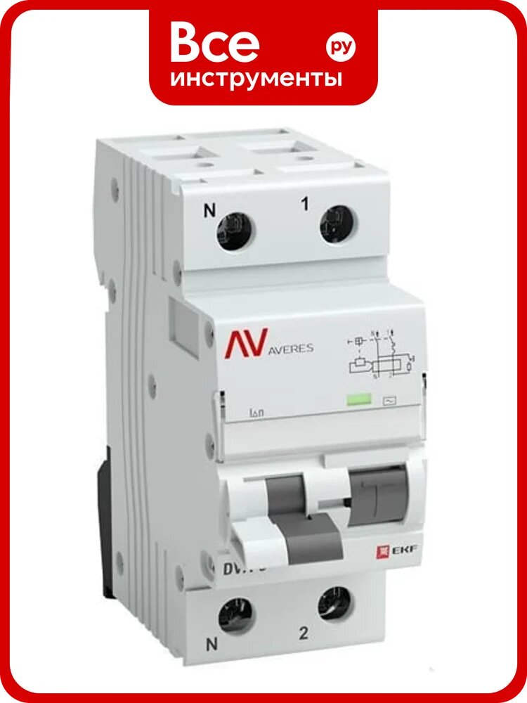 Дифференциальный автомат EKF AVERES DVA-6, 1P+N, 6А, C, 30мА, A, 6кА rcbo6-1pn-6C-30-a-av