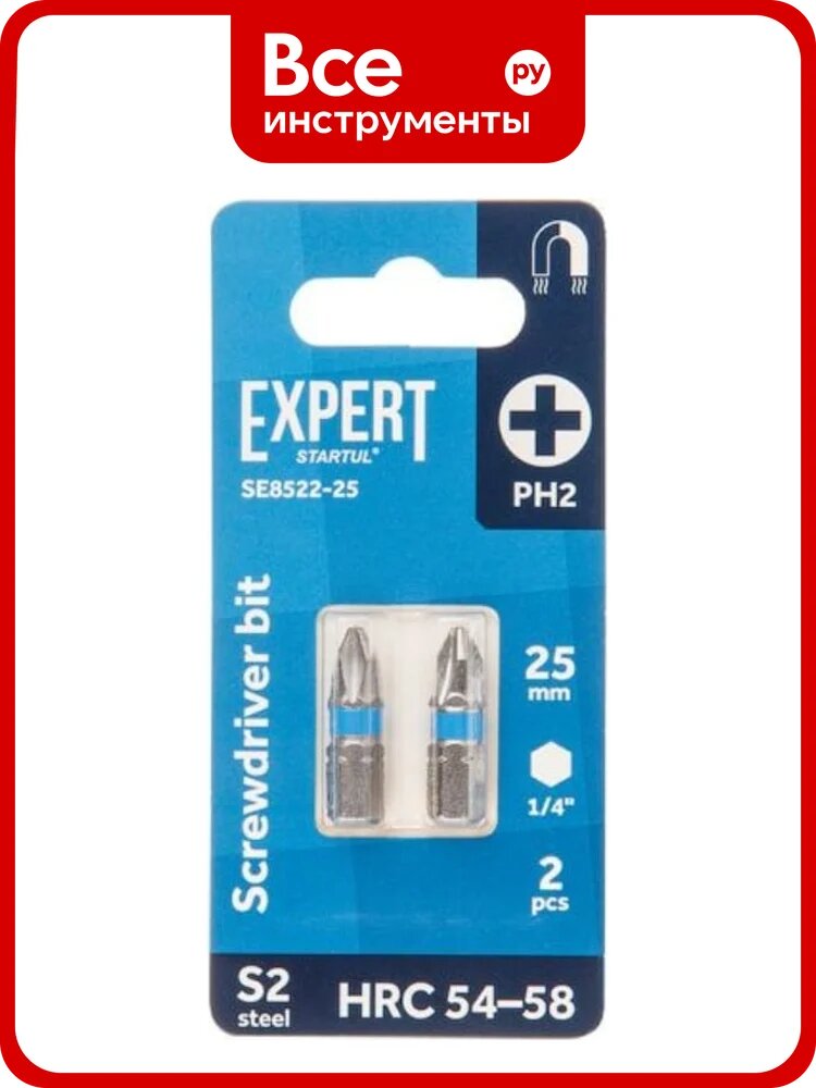 Бита магнитная для шуруповерта Expert PH2х25 мм, 2 шт STARTUL SE8522-25