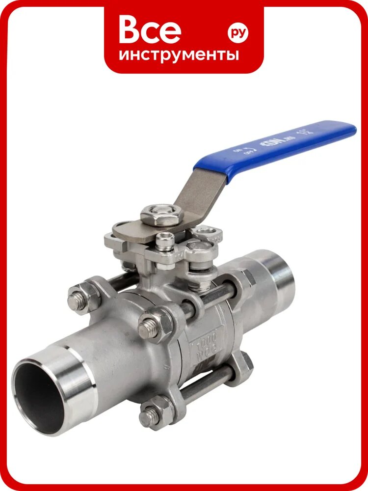 Кран шаровой DN-ru 316-316-PTFE-W-H Ду50 Ру40 полнопроходной, 3-составной, под приварку, с рукояткой D160-53654