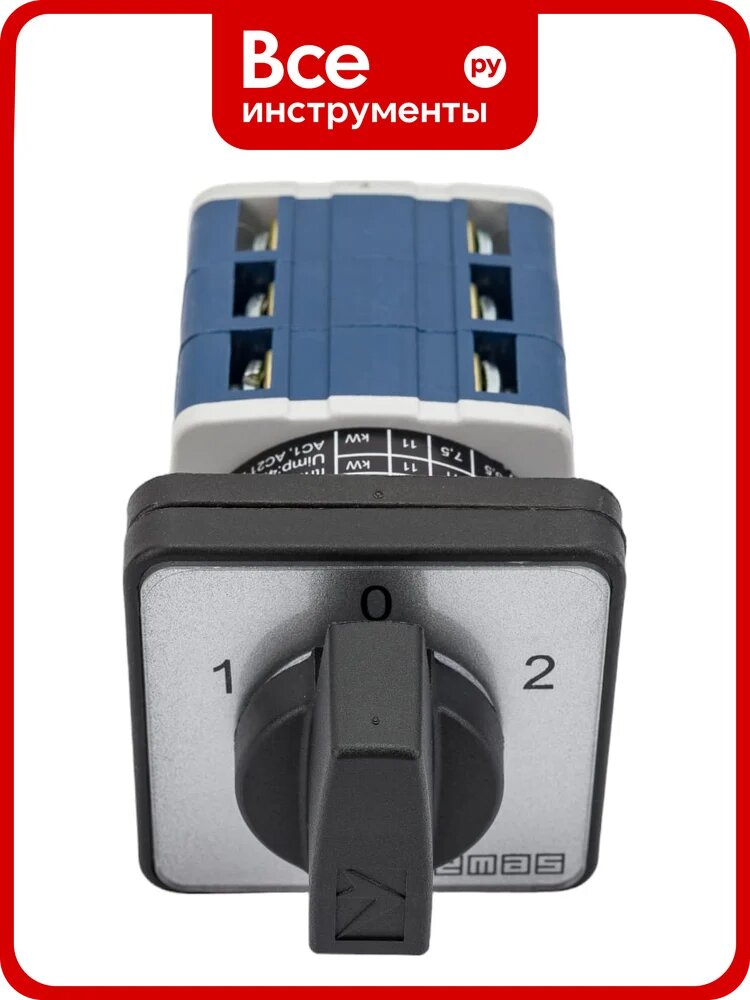 Трехфазный реверсивный переключатель полюсов Emas 1-0-2 25А, PSA025KD334S, пластиковый корпус, защита IP, фиксатор