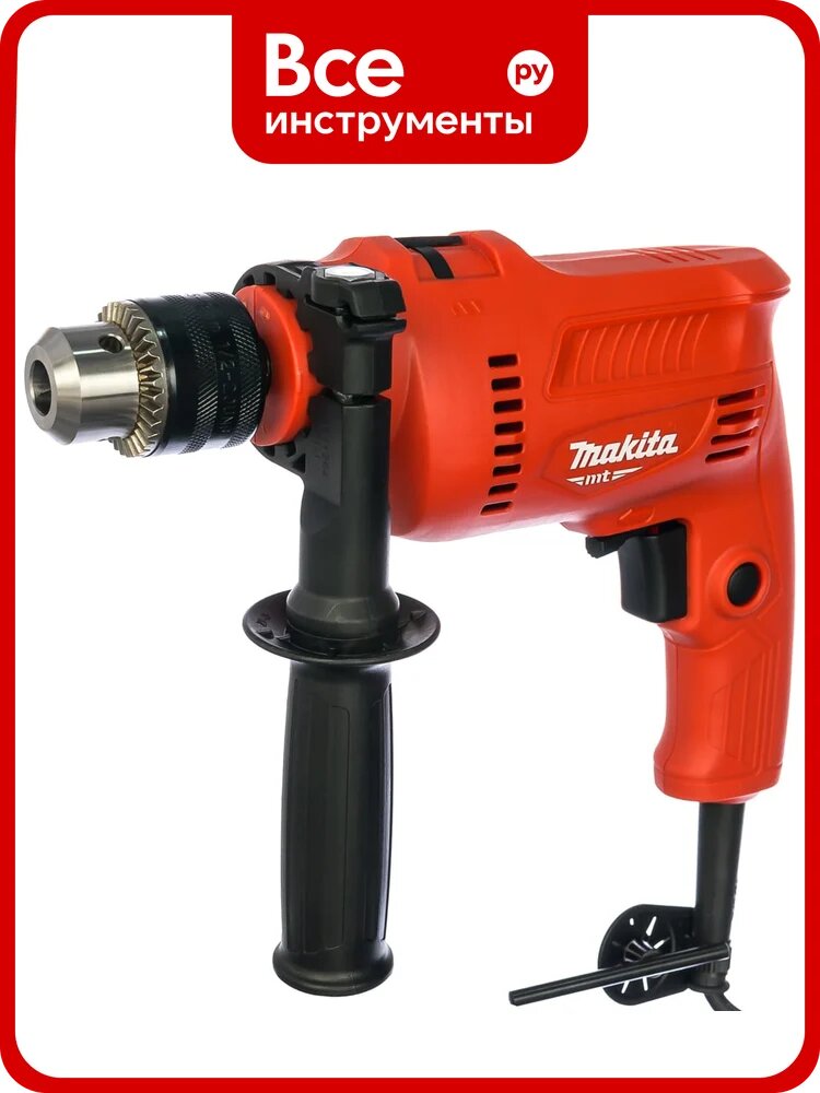 Ударная дрель Makita M0801, металл, с разными материалами: деревом, с функцией удара и реверса, регулируемыми оборотами