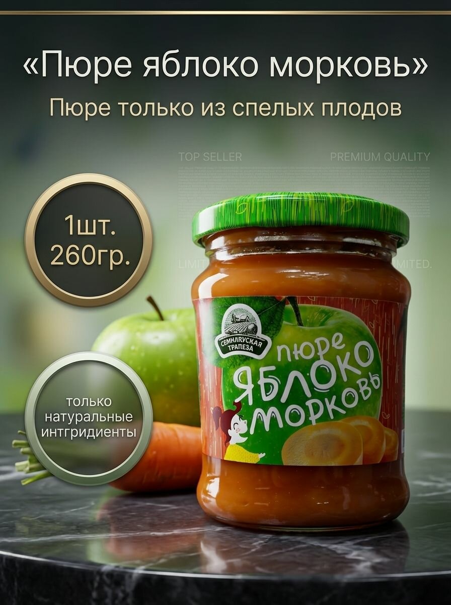 Пюре яблочно-морковное 1 банка 260гр. Семилукская трапеза