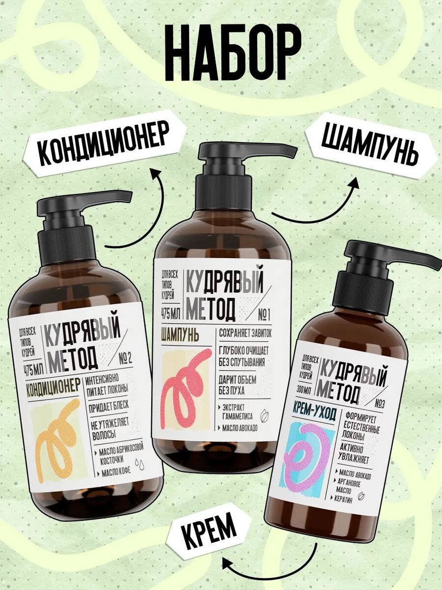 Кудрявый метод Набор для ухода за кудрявыми волосами: шампун