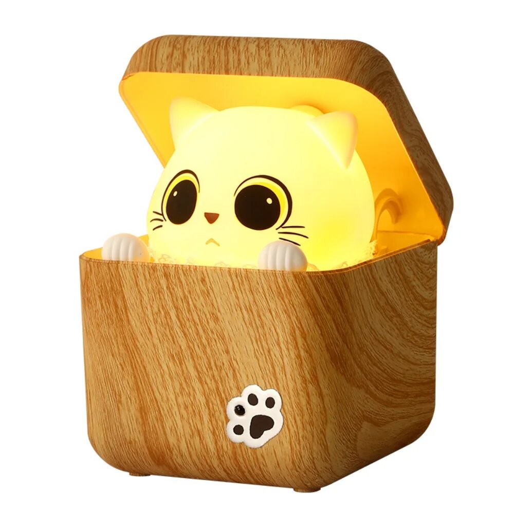 Ночник-кот в деревянной шкатулке, LED, 3000mAh