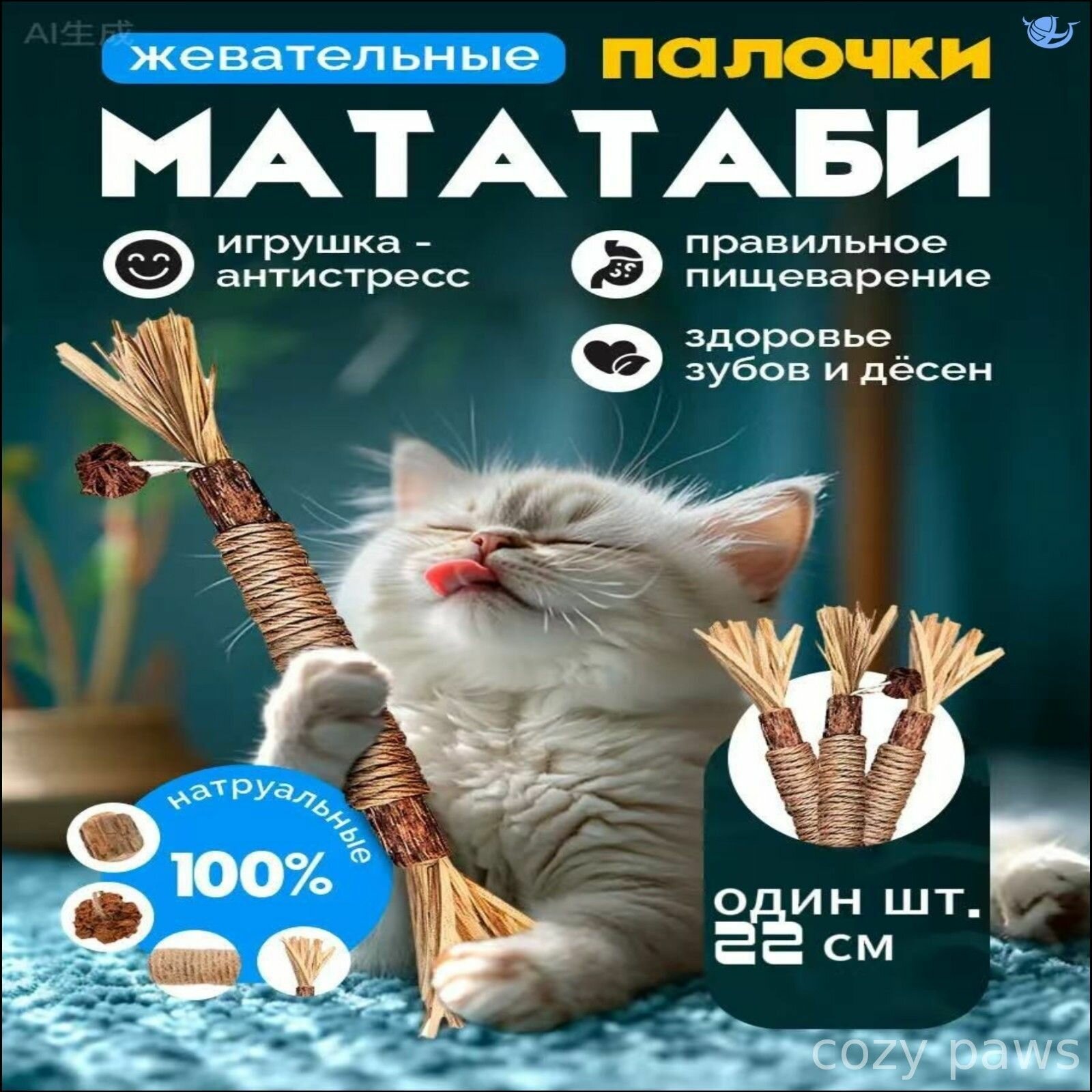 Деревянная игрушка для кошек с кошачьей мятой и верёвкой для чесания зубов