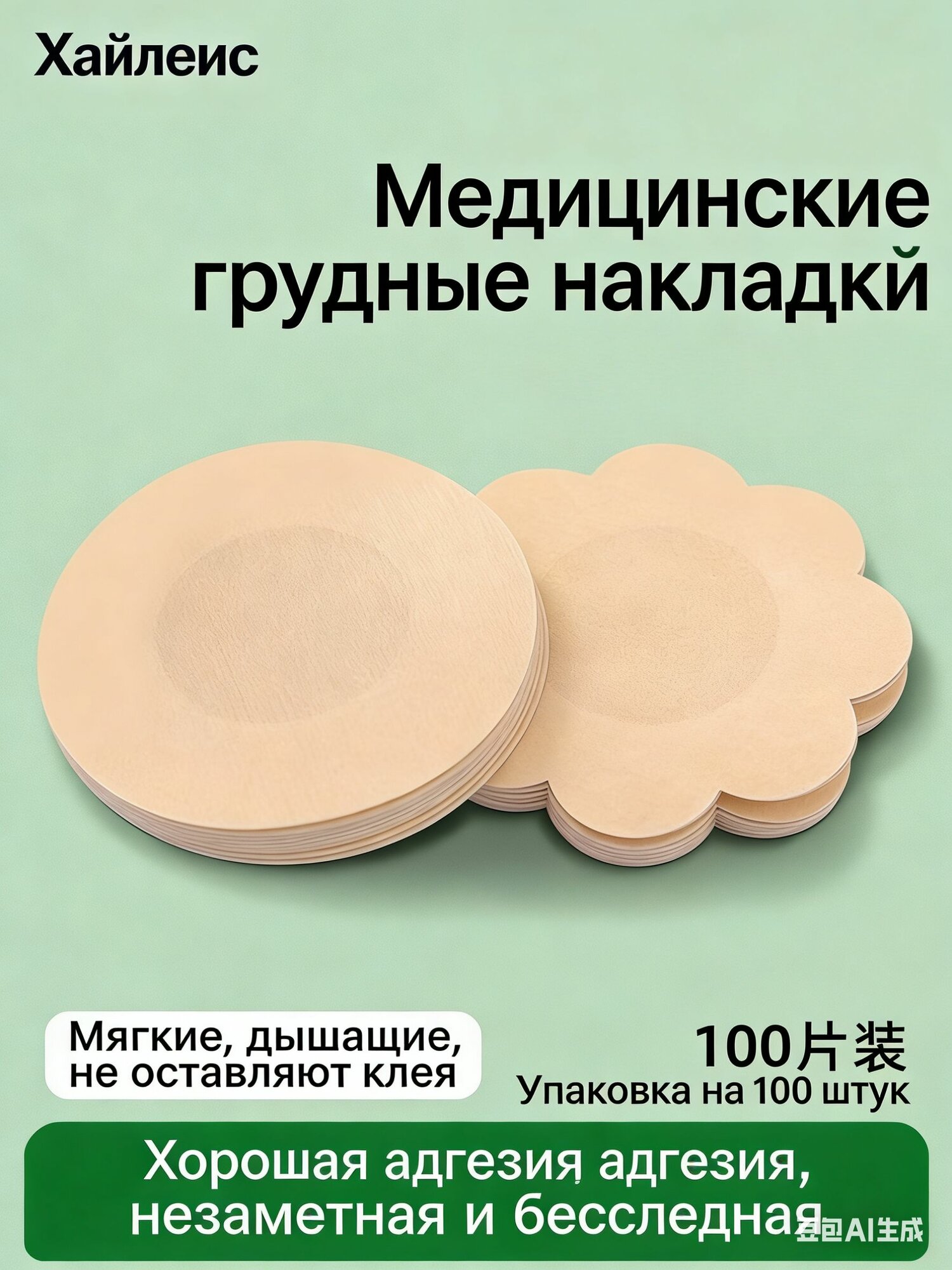 Медицинские грудные накладки (круглые + цветочные), набор 100 шт, невидимые, дышащие, для чувствительной кожи 100 штук чувствительная кожа