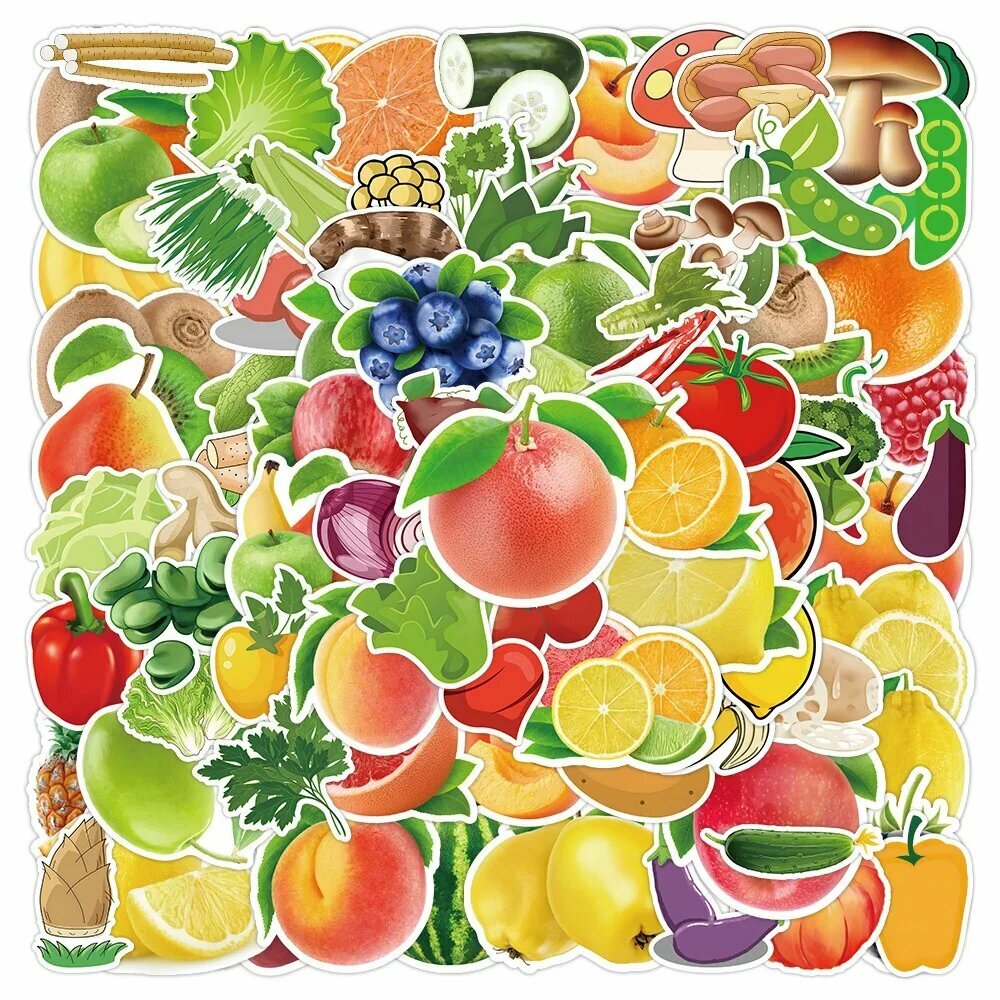 Граффити-наклейки с фруктами и овощами 50 шт.
