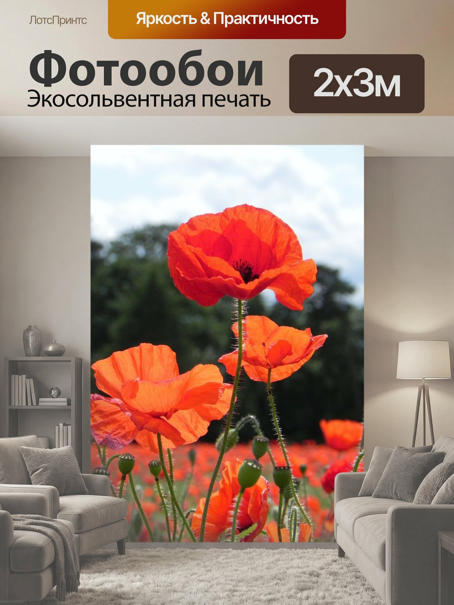 Фотообои "Мак, маки, цветок" 200x300 см. экосольвентная печать