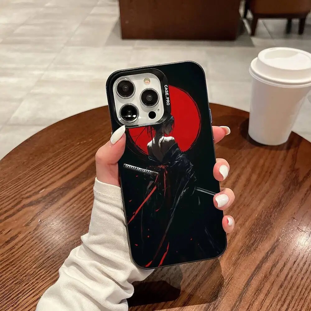 Чехол iPhone 12 Pro с аниме-самураем, красный, матовый