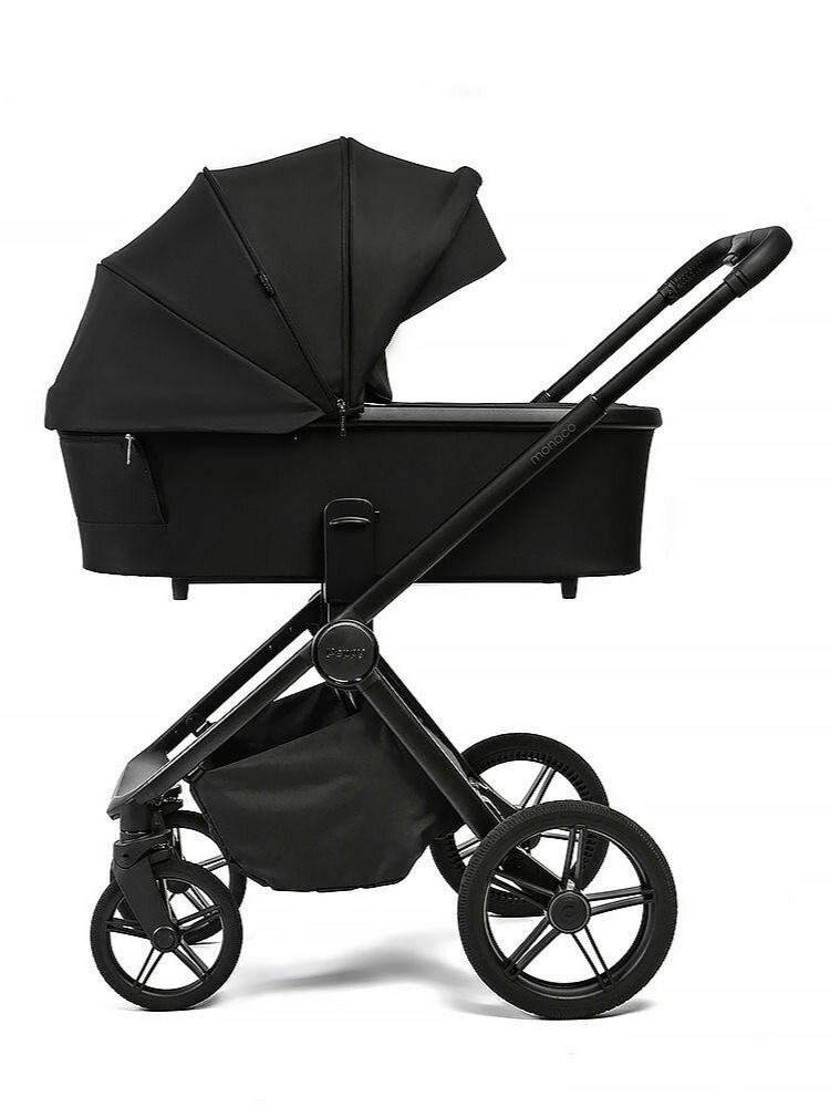 Коляска 2 в 1 для новорожденных, коляска со складной люлькой Peppy Monaco Plus Black с регулировкой высоты люльки/прогулочного блока