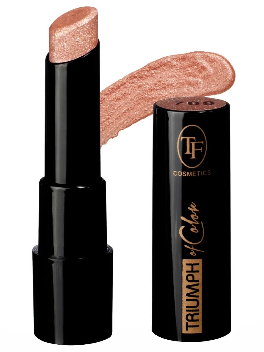 Помада для губ бежевая TF cosmetics нюдовая с шиммером 708 Бежевый жемчуг