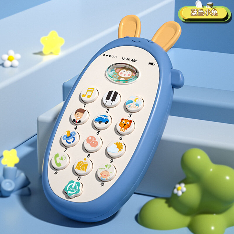 Симулированная игрушечная телефон для детей 0-3 лет, музыкальное обучение, с подвесным шнуром, синий цвет