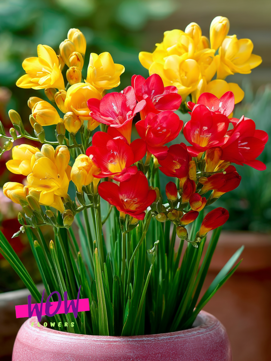 Луковицы цветов, WOW FLOWERS, TWIN Фрезии Махровые Красная 3 шт /Желтая 3шт (6 шт)