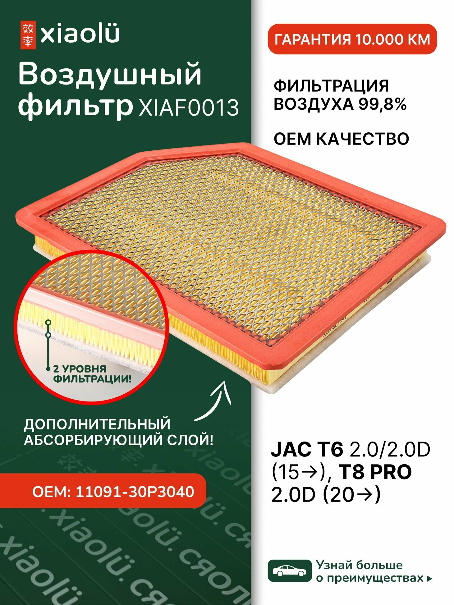 Фильтр воздушный JAC T6 2.0/2.0D (15 ), T8 PRO 2.0D (20 )