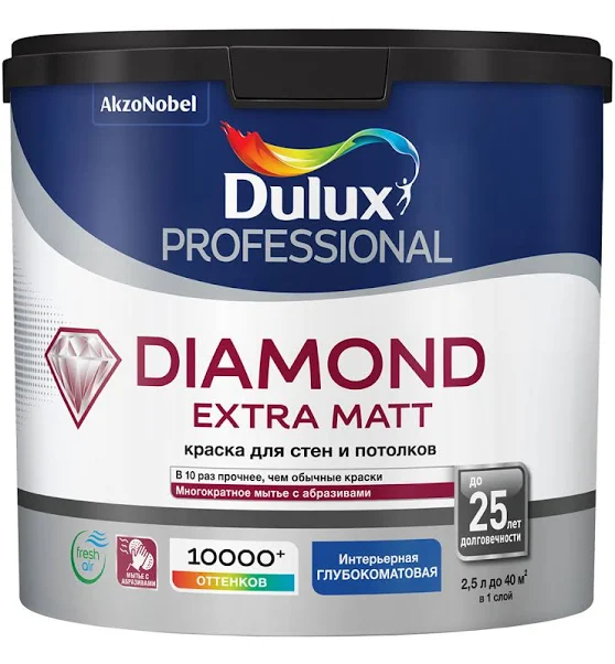 Штукатурка декоративная, Краска интерьерная (стены, потолок), Dulux Diamond Extra Matt, 4.5 кг