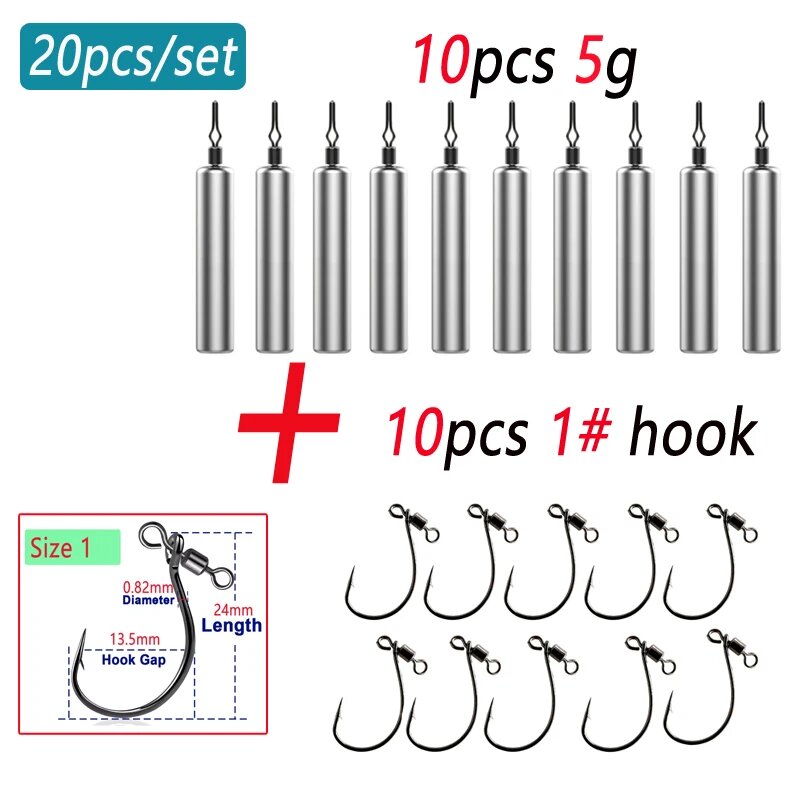 Комплект грузил для дроп шота 20 шт. 20pcs 5g and hook