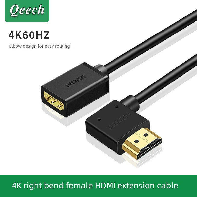 Кабель HDMI 4K мужской на женский с правым изгибом, длина 25 см для ТВ монитора камеры