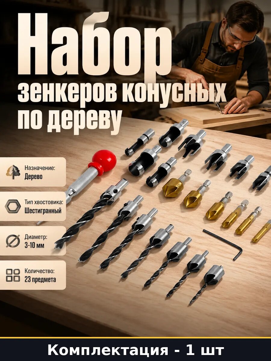 Сверло для шурупов с зенковкой шестигранный хвостовик набор