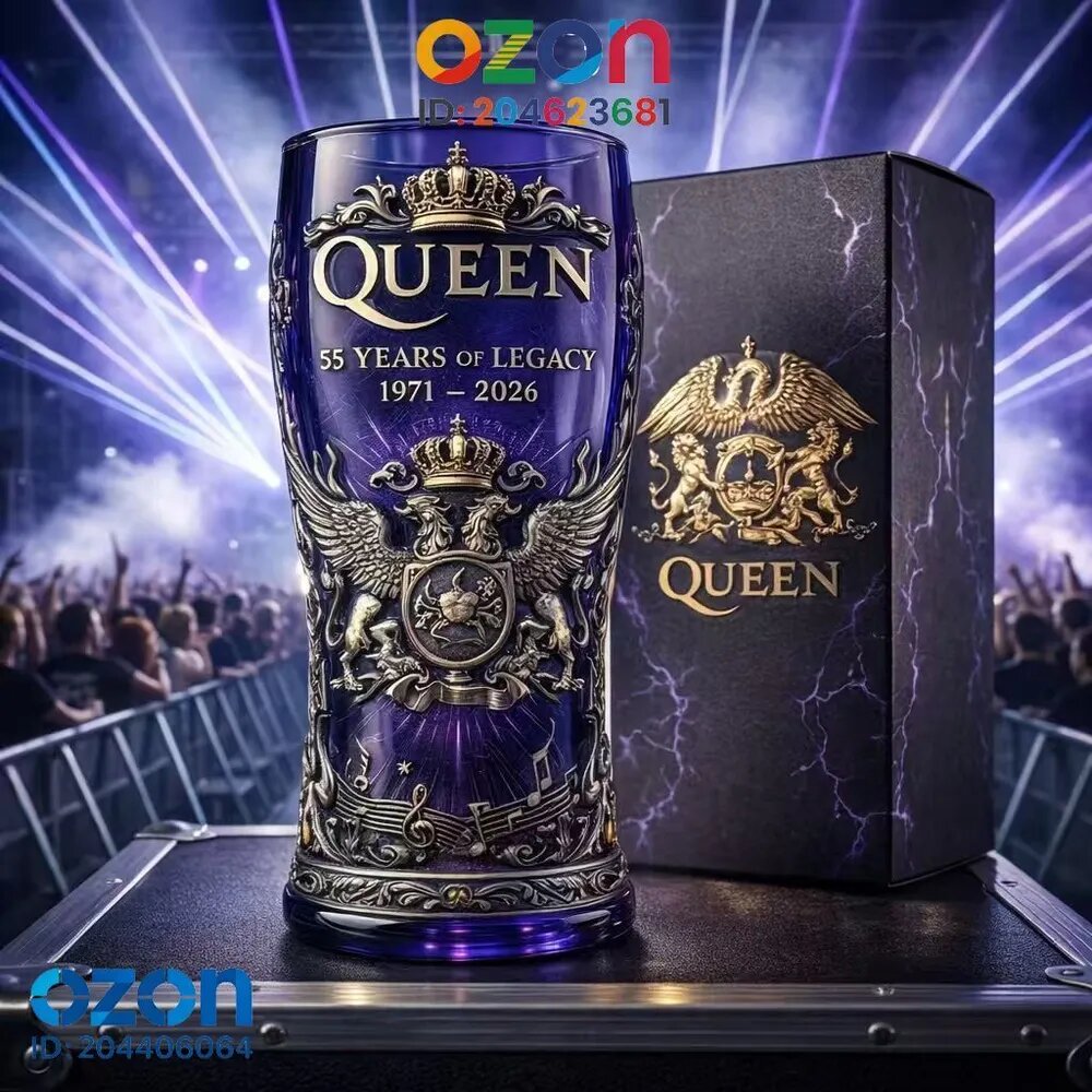 Кружка Queen 55 Years of Legacy 1971 - 2026, 550 мл, фиолетовый, стекло