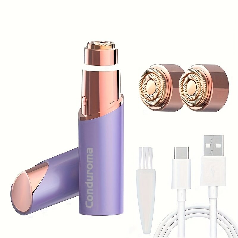 Электрический триммер для лица для женщин с зарядкой от USB, 2 сменные головки, для подбородка и верхней губы, рабочее напряжение 4–12 В, фиолетовый