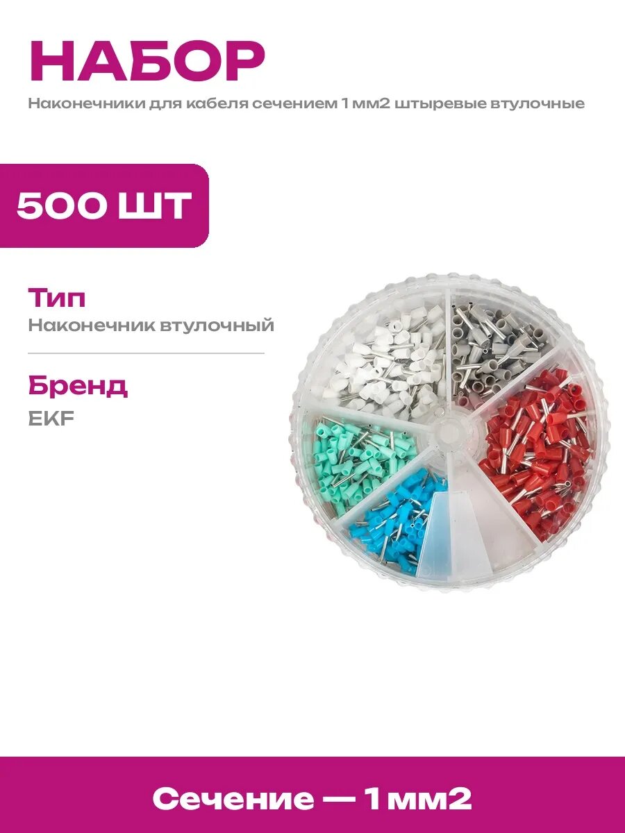 Набор НШВИ 1 для опрессовки кабеля 1 мм 500 штук в комплекте