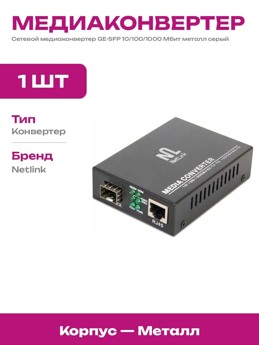 Медиаконвертер 1000 Мбит с SFP портом для установки в стойку