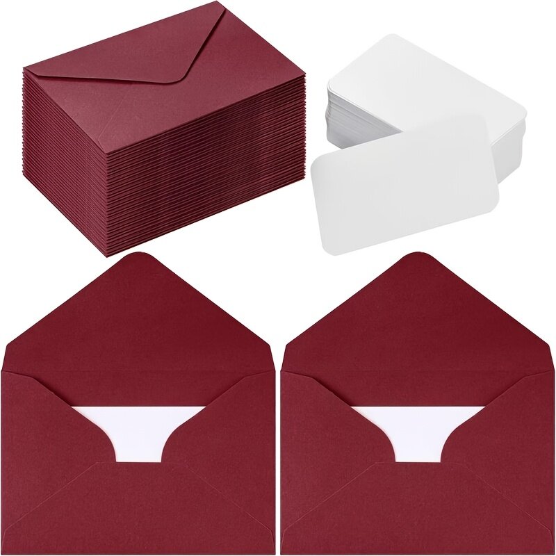 50 шт. мини-конвертов Burgundy самоклеящихся цветных для открыток, визиток, приглашений, 2.75 x 4 дюйма, набор: 25 конвертов + 25 карточек