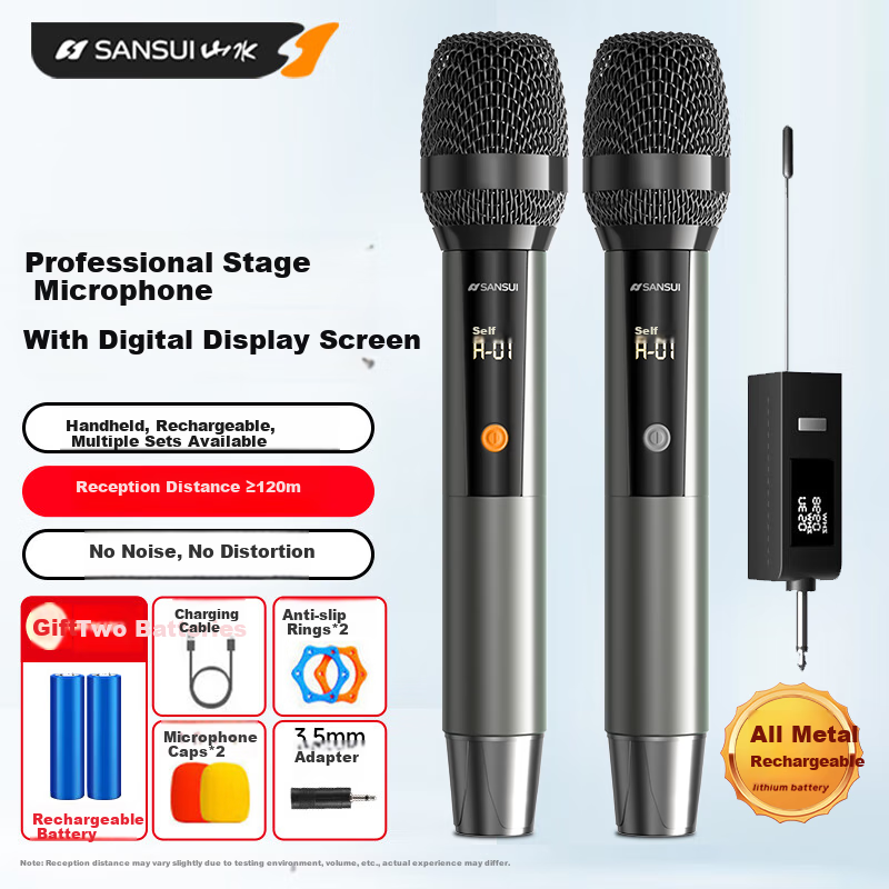 SANSUI K73 беспроводной микрофон с функцией зарядки, УФ-диапазон, двухканальный металлический микрофон для домашнего