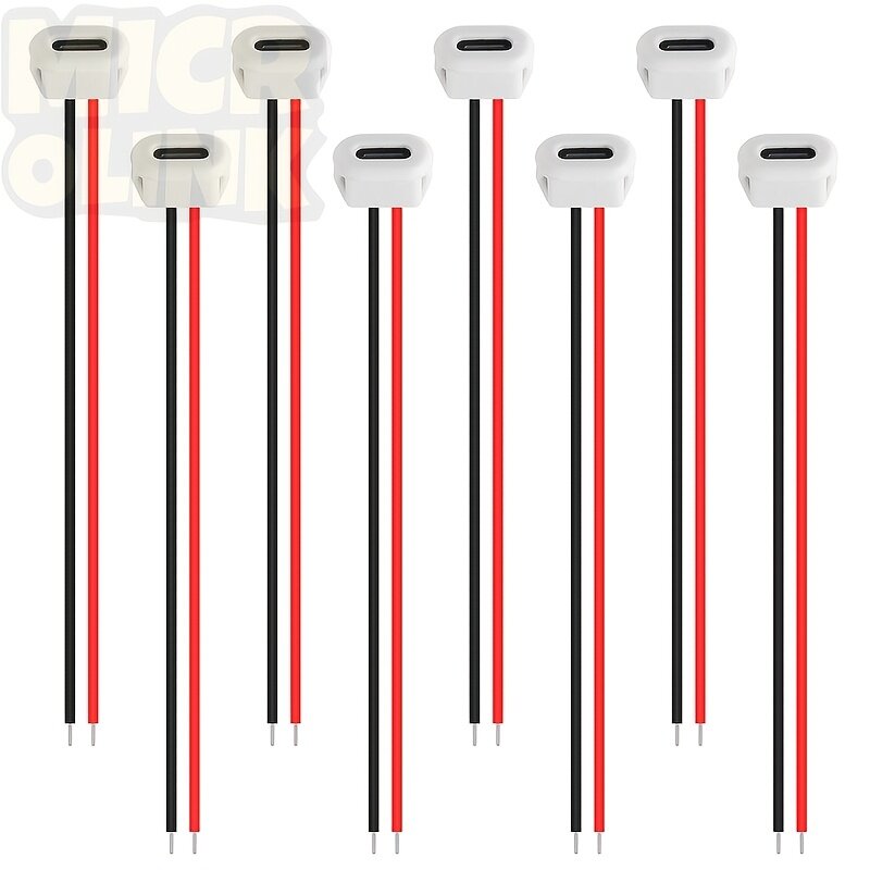 Набор гнезд USB Type-C 8 шт, удлинитель USB-C, двухжильный луженый провод, кабель питания, вилка USB-C с 2-контактным открытым коннектором (без клемм, не электрифицированный)