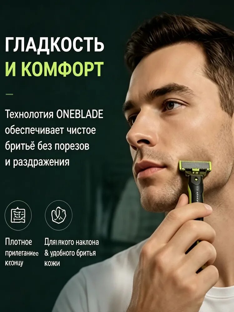 Лезвие для Oneblade, аксессуар для триммера, белый/светло-зеленый, 4 месяца срок службы — фото 1