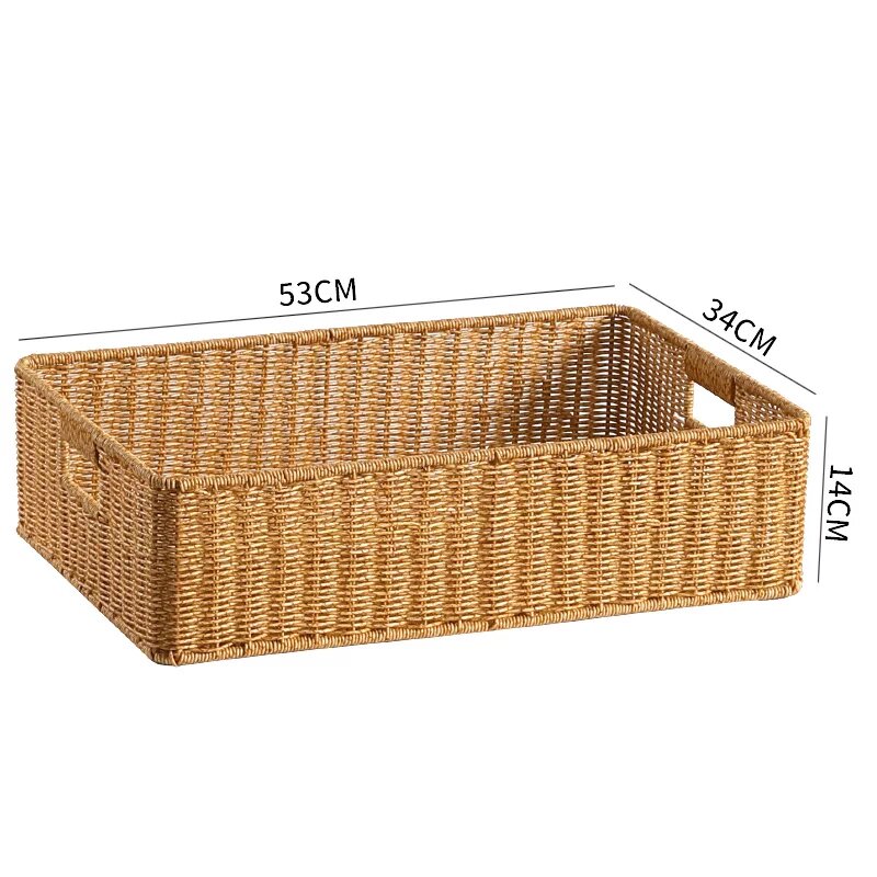 Светло-бежевая плетеная корзина для стола с двумя ящиками 53x34x14 см для маленьких помещений