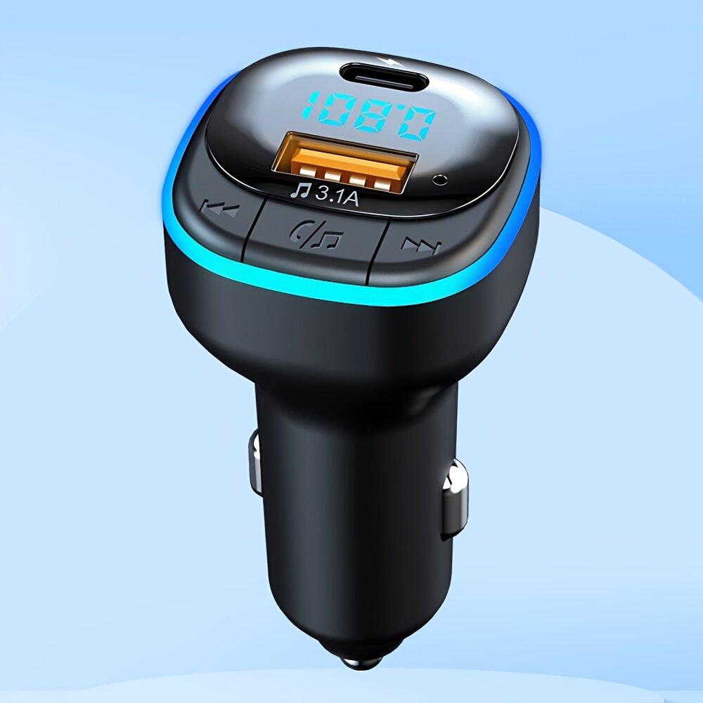 Беспроводной FM-трансмиттер для автомобиля с микрофоном, MP3-плеер, двойной USB-порт быстрой зарядки 3.1A, черный