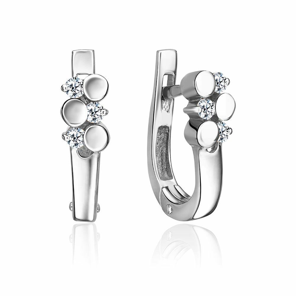 Серьги PLATINA, белое золото, 585 проба, родирование, бриллиант