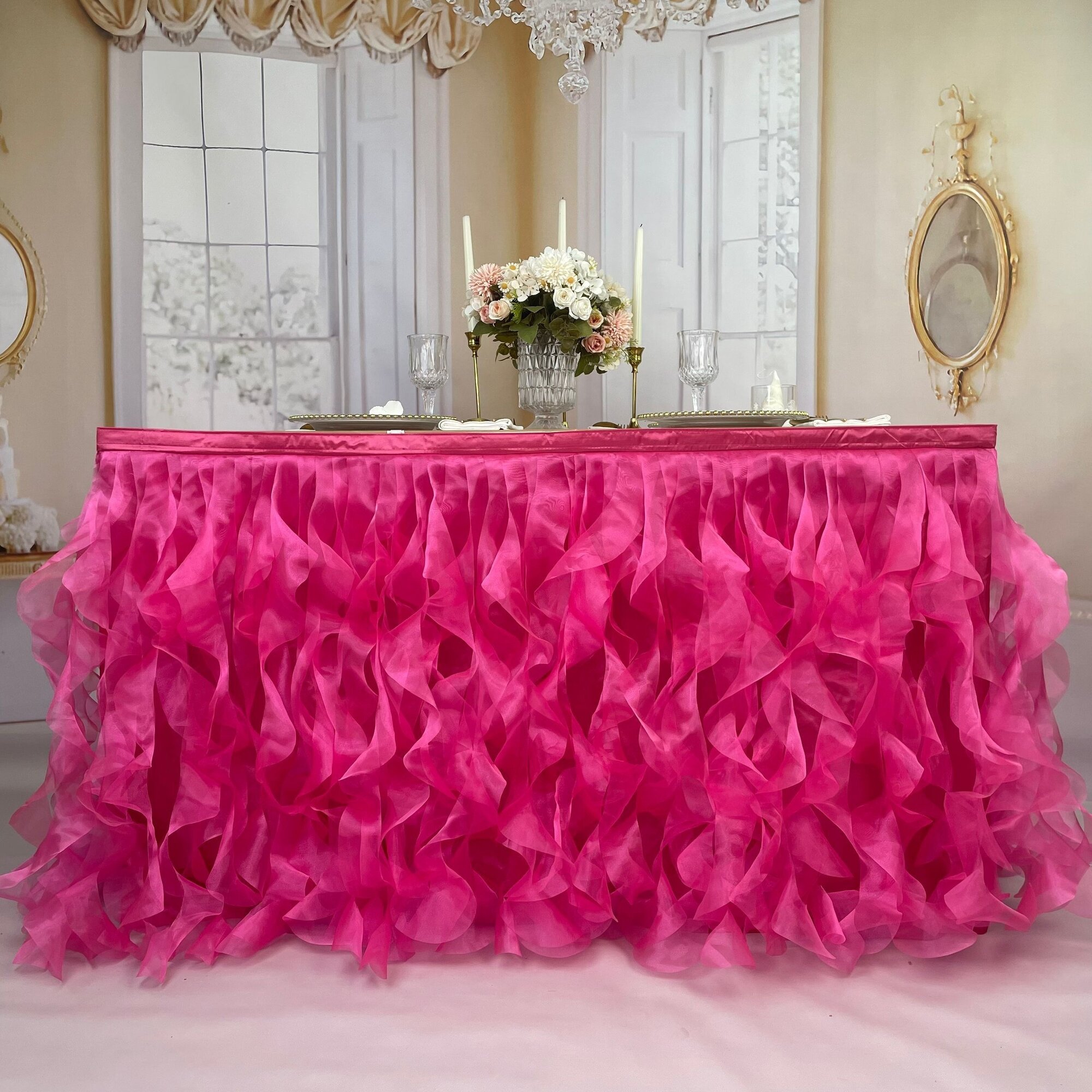 Юбка для стола 6 футов из двойной органзы, Hot Pink, для вечеринок, свадеб и праздников