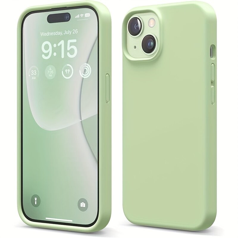 Чехол для iPhone 16 Plus из жидкого силикона, полностью закрытый, 4-слойная противоударная структура, мягкая микрофибра внутри, цвет светло-зеленый