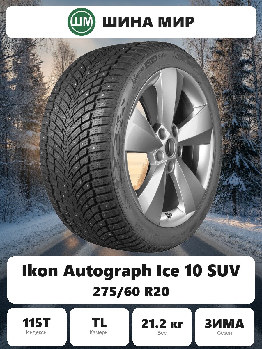 Шина Ikon Autograph Ice 10 SUV 275/60 R20 115T Зимняя Шипованная