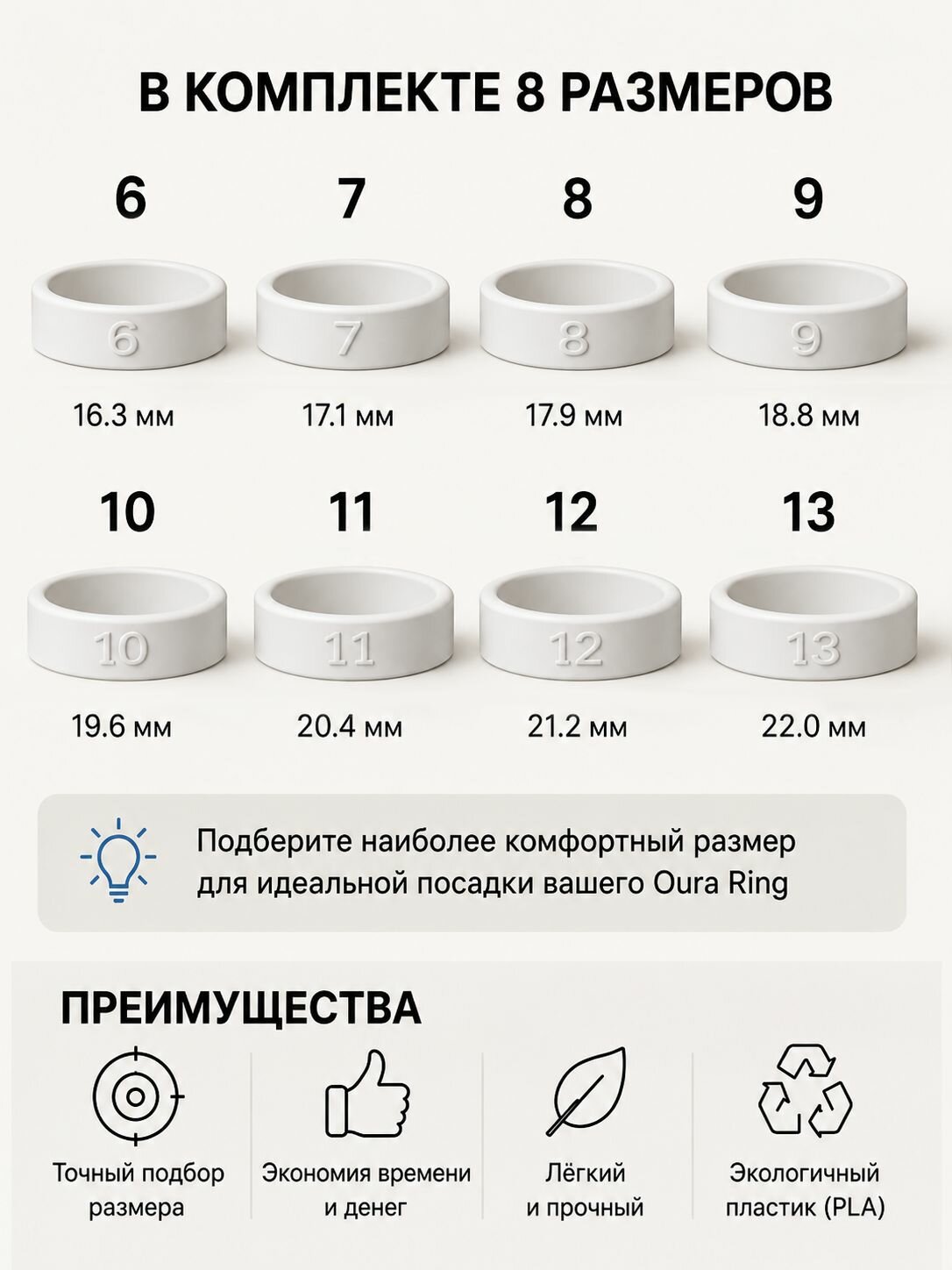 Примерочный набор колец Oura Ring 5 Sizing Kit — фото 1