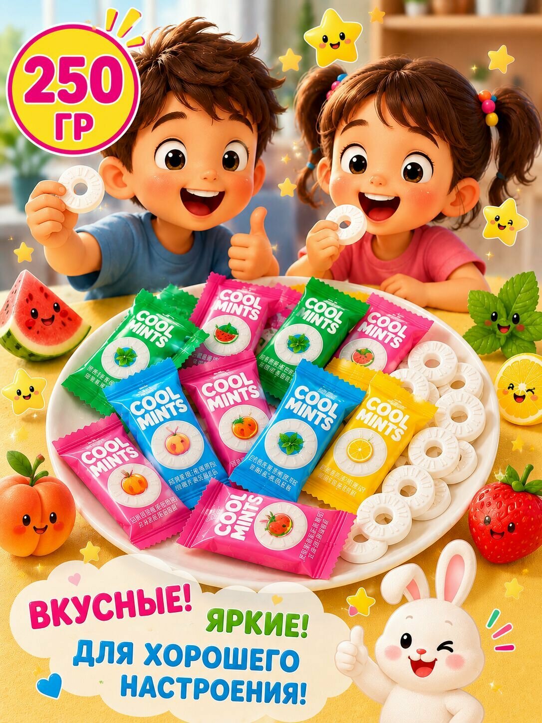 Конфеты без сахара COOL MINTS 250 г, леденцы освежающие